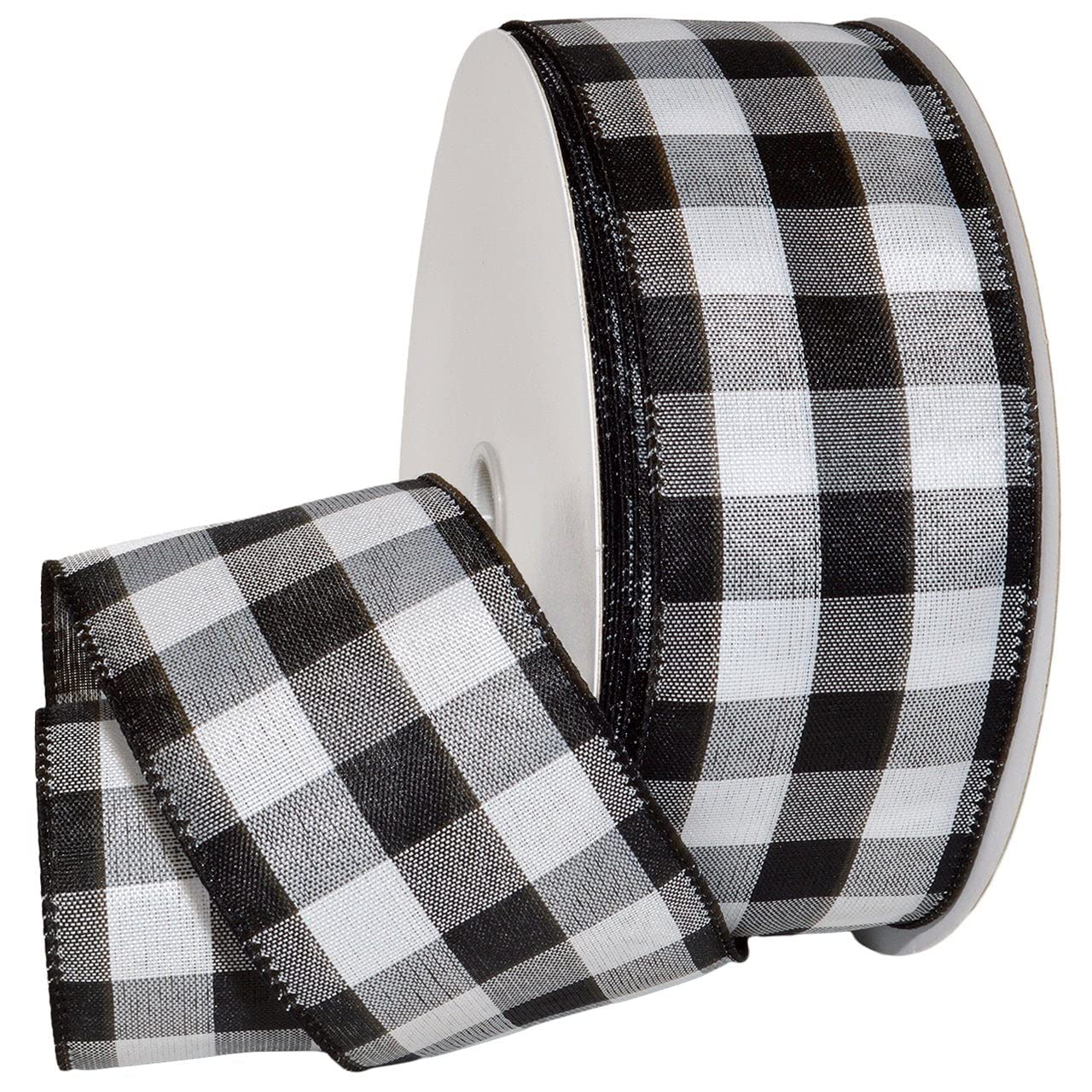 Value Ribbon Cambridge 1.5" X 10 YD Wired Buffalo Gingham Ribbon for Gift Wrapping, Black and White Plaid Ribbons for Crafts, Party Decorations and Birthday Gifts for Women