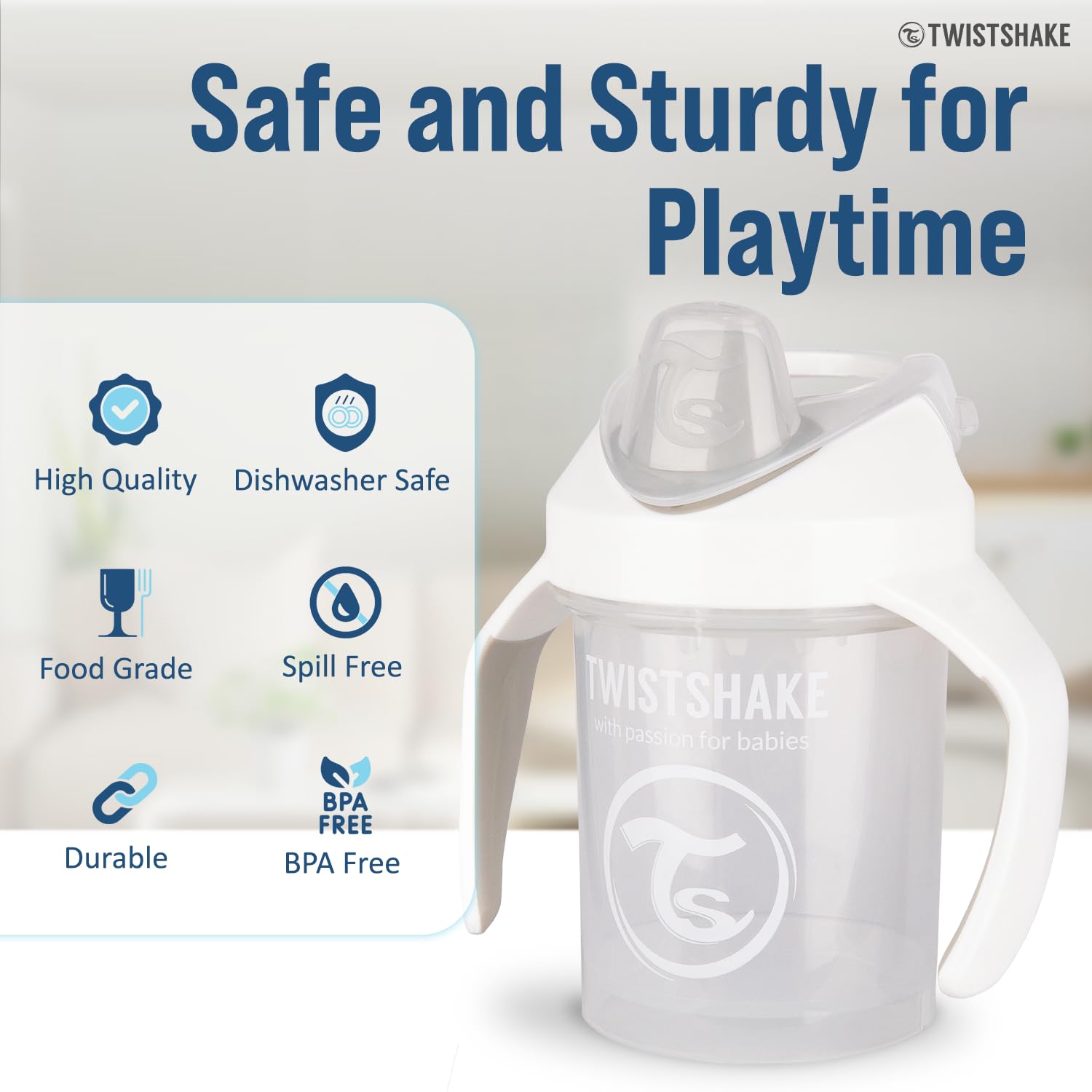 TWISTSHAKE Sippy Cups - Premium 230ml/8oz Toddler Sippy Cups for 4+ Months - Leak-Proof Design, Easy-Grip Bottle with Soft Sippy Spout, BPA Free - White