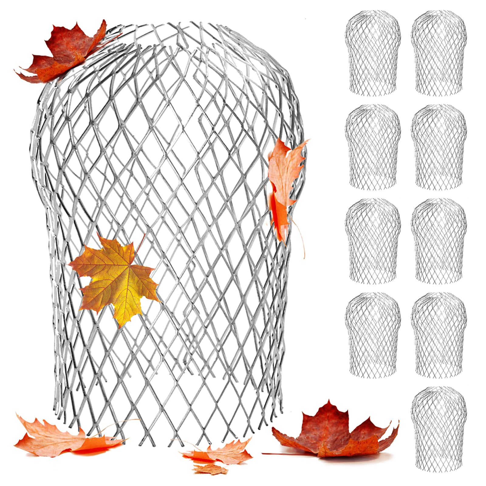 ALMOXVYE 10 Pack Gutter Downspout Guards, 3.5 Inch Aluminum Gutter Guard Strainer Filter, Expandable Mesh Gutter Filter Strainer for Preventing Blockage Leaves Debris from Clogging Pipes