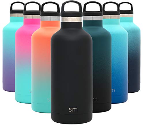 Simple Modern Insulated Water Bottle with Handle Lid 1 Liter Reusable Ascent Narrow Mouth Stainless Steel Thermos Flask, 32oz Handle Lid, Midnight Black
