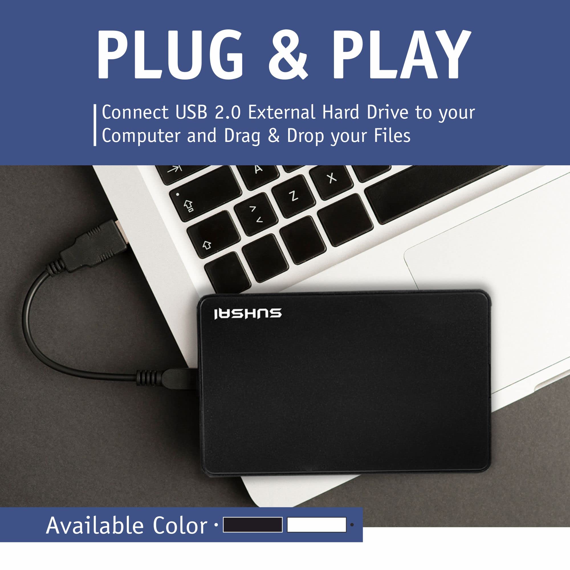SUHSAI 500GB Portable External Hard Drive USB 2.0 Storage and Backup Drive, USB Hard Disk Drive, Memory Storage Expansion External HDD for Computer, Mac, Desktop (Black)