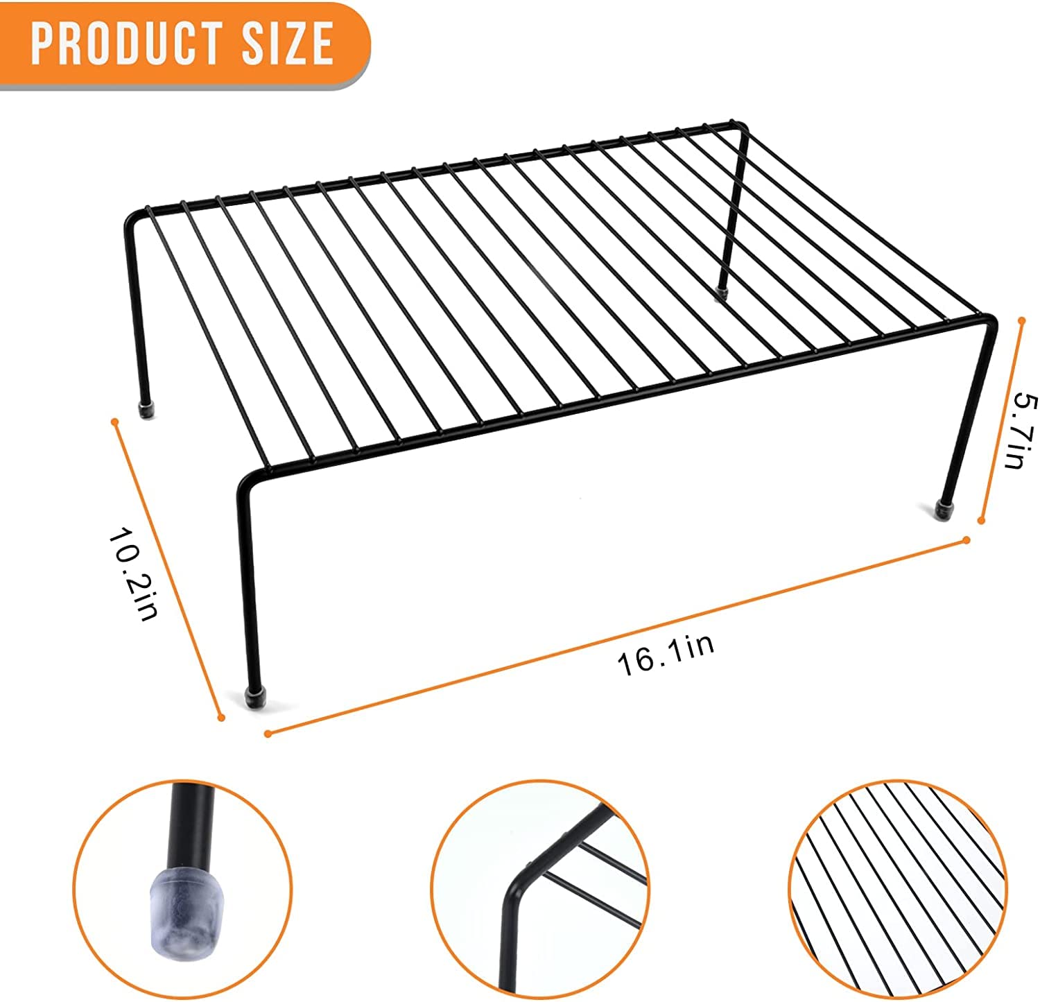 AKAZA (16.1 x 10.2 Inch) Cabinet Storage Shelf Rack, Kitchen Shelves,Kitchen Counter and Cabinet Shelf, Storage Rack Organizer for Kitchen, Fridge, Cabinet, Bathroom Cupboard (Black, 6)