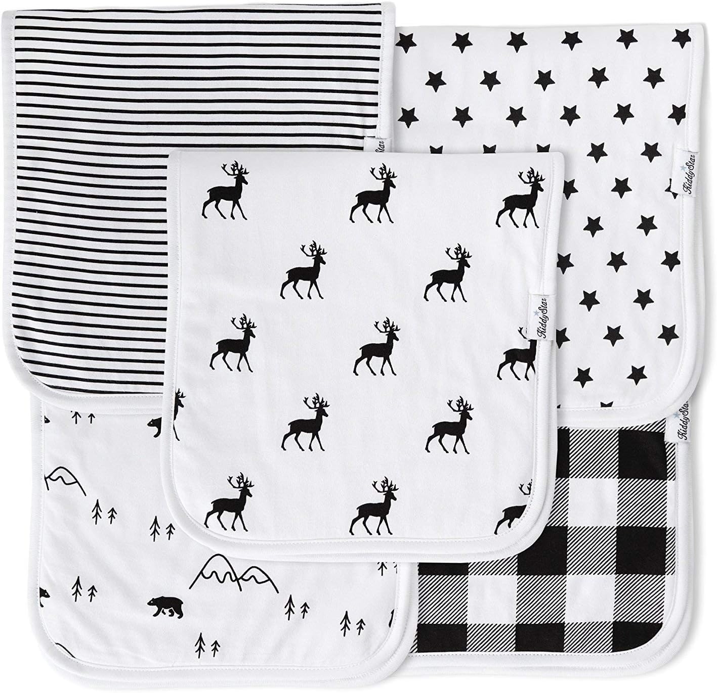 KiddyStar 5-Pack 21”x10” Burp Cloths for Boys & Girls - Absorbent Organic Cotton Burp Cloth for Burping, Spit-up, Drooling, Baby Wipe