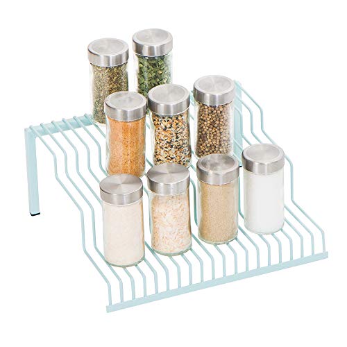 Smart Design Heavy Duty 3-Tier Spice Rack Shelf Organizer - Steel Metal Wire - Cupboard, Jars, Can, Cabinet and Pantry Storage Organization - Kitchen 10.25 x 4.25 Inch - Light Blue