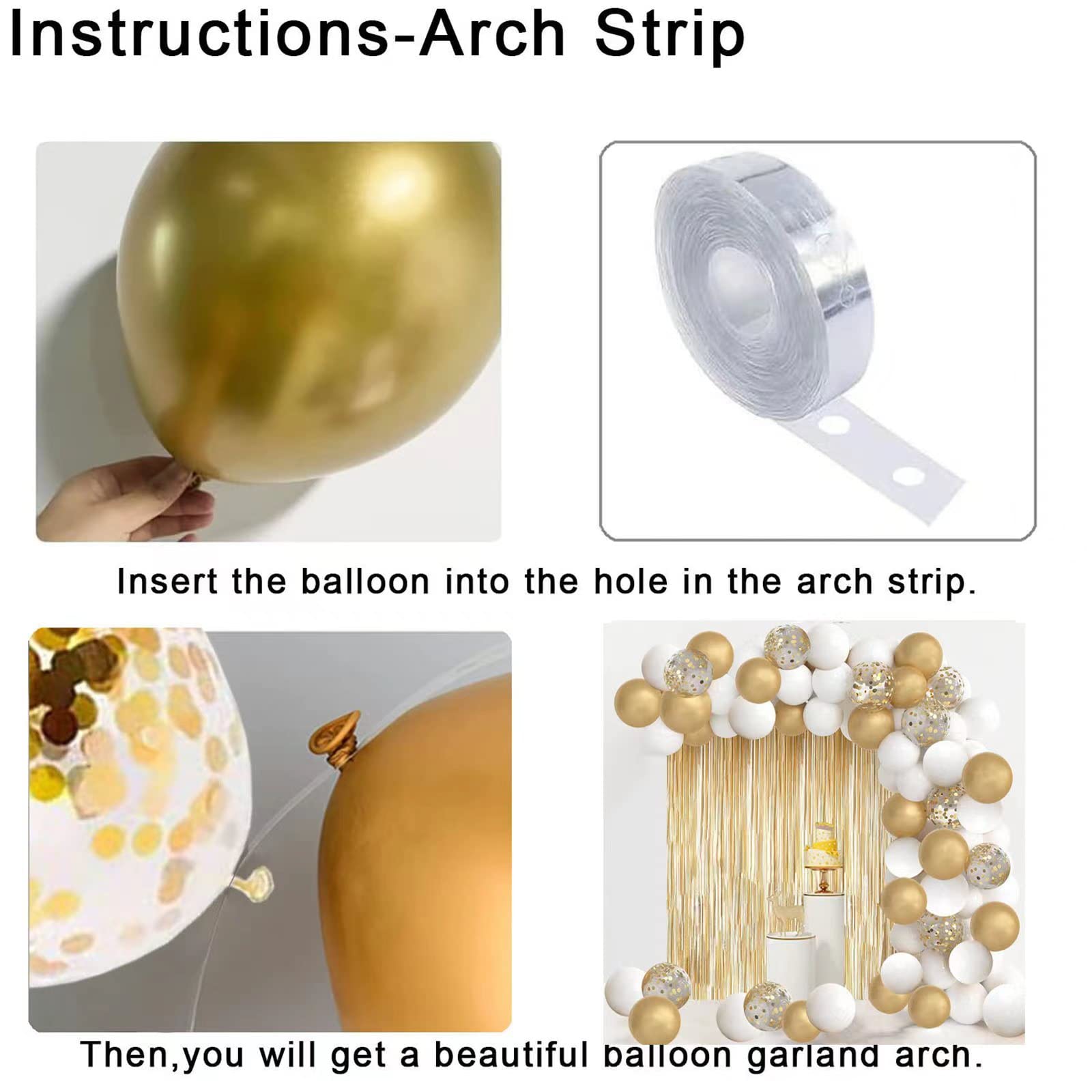 White and Gold Balloon Garland Arch Kit , White and Gold Party Decorations with 1pcs Gold Tinsel Curtains for Graduation Party New Years Birthday Anniversary