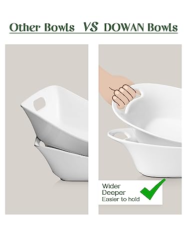 DOWAN Large Serving Bowls with Handles, 2 Quarts Porcelain Pasta Bowls for Parties, Fruit Salad Serving Bowls for Entertaining, Oval Serving Platter for Turkey, Set of 2, White