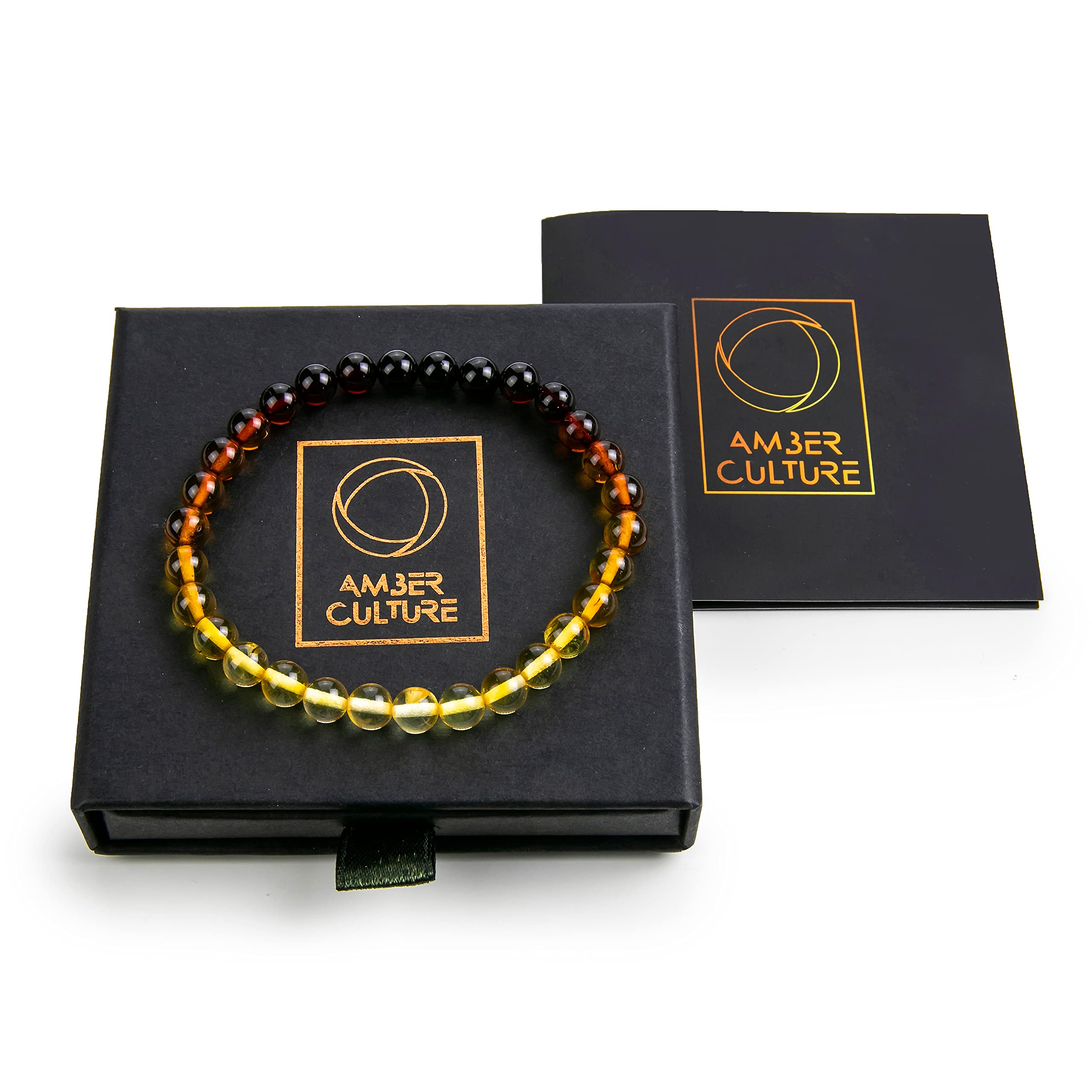Amber Culture Amber Stretch Bracelet - Handmade 5mm Beads 100% Baltic Natural Baltic Amber Stone - Unisex with Gift Box Multiple Colors