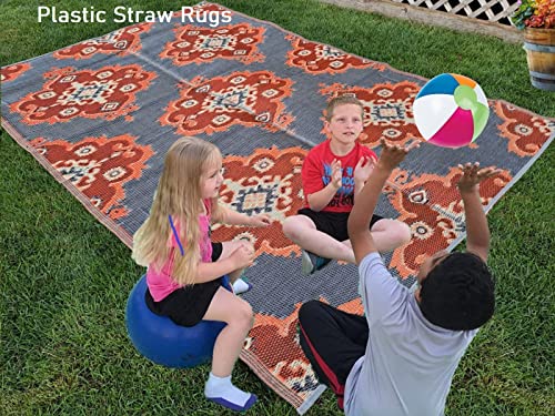 BalajeesUSA Premium Outdoor Plastic Patio Rugs – 6x9, Orange, Yellow, Grey, Durable and Affordable, Multipurpose, Woven Plastic Straw, All-Weather and Waterproof Rug, Reversible Camper Rug, Recycled