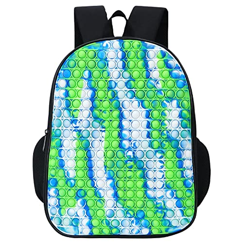 CNRYRIO Large Pop Fidget Backpack Pop It Backpack Cute Kids School Bag 16 Inches for 3-12 Years Boys and Girls Casual Toy Backpack(Tie Dye Green)