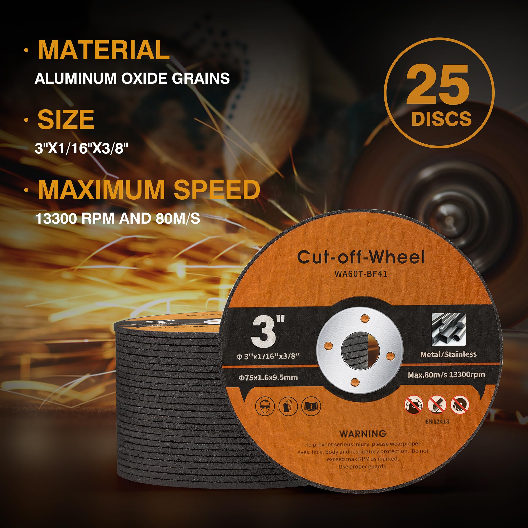 Shawya 25 PCS 3 Inch Cut Off Wheels Metal and Stainless Steel Cutting Wheel for Angle Grinder 3"x1/16"x3/8"Cutting disc Die Grinder Cut Off Wheel Fits Any Angle Grinder Air Tool