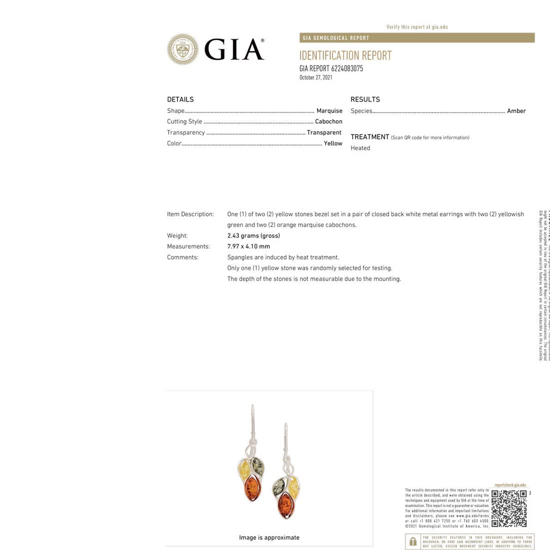 Amber Earrings - GIA Certified Baltic Multicolored Amber Dangling Earrings "April" - Sterling Silver Jewelry Collection