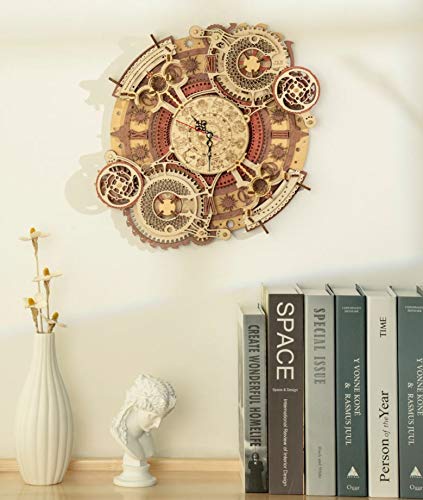Hands Craft DIY 3D Model Craft Kit | Mechanical 3D Wooden Puzzle | Gear Adjustable Calendar | Quartz Movement | Time Art - Zodiac Wall Clock (LC601)