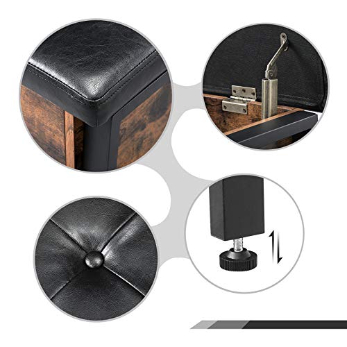 VASAGLE Industrial Storage Bench, Bed End Stool with Padded Seat and Metal Shelf, Sturdy Steel Frame, 39.4”L x 15.7”W x 18.5”H (100 x 40 x 47 cm), Rustic Brown + Black