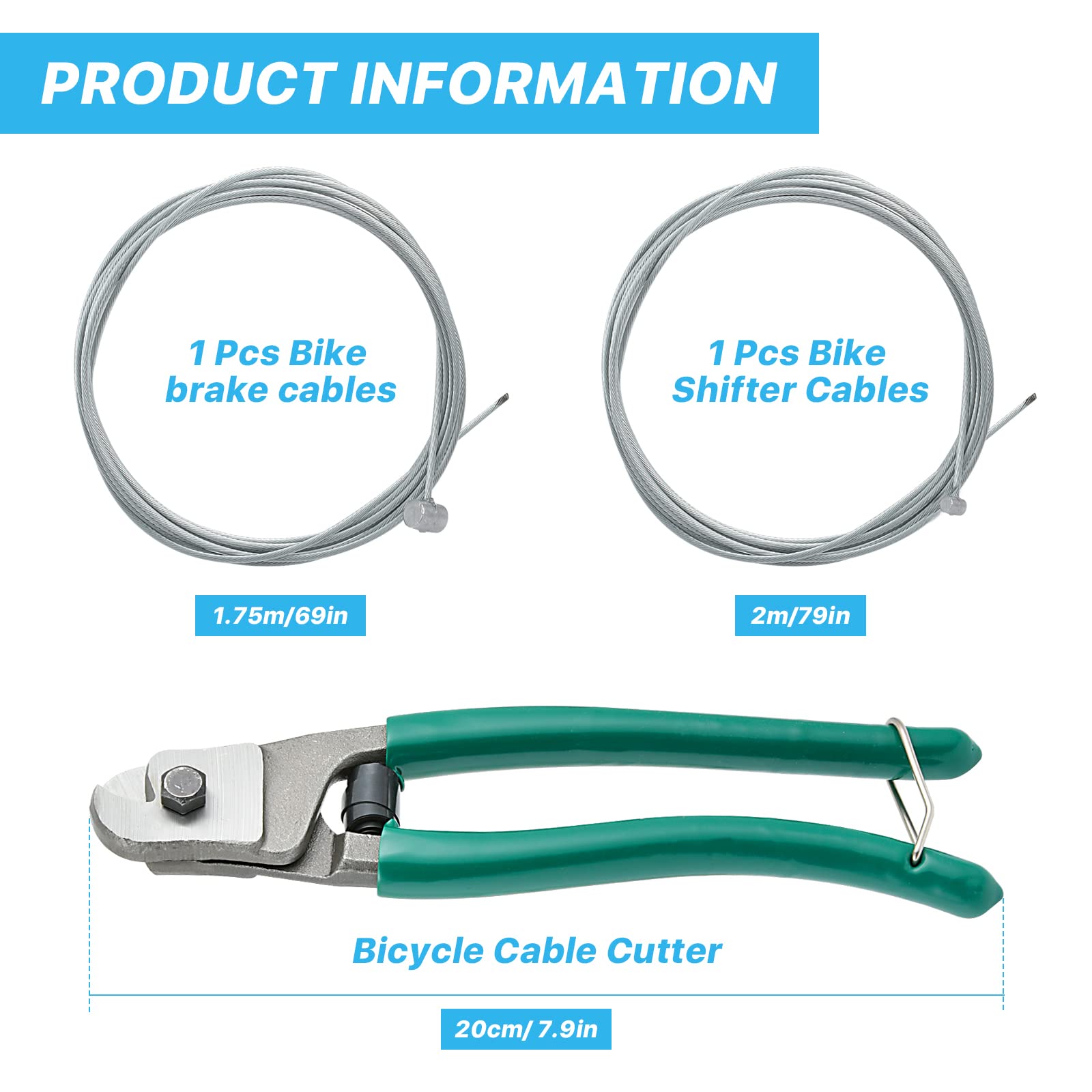 Aemygo Heavy Duty Cable Wire Cutters 8 Inch, Stainless Steel Bike Cable Cutter with 1×1.75m Bicycle Brake Cable, 1x2m Shift Cable