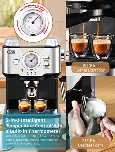 Gevi Espresso Machine 15 Bar Pump Pressure, Cappuccino Coffee Maker with Milk Foaming Steam Wand for Latte, Mocha, Cappuccino, 1.5L Water Tank (Tibetan Black)