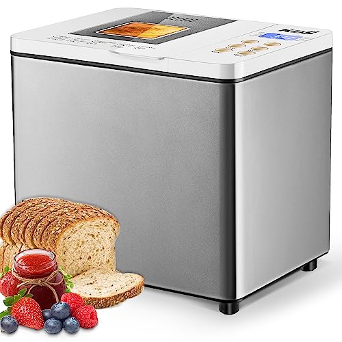 KBS 19-in-1 Compact Bread Machine with Dual-Heaters, 1.5LB Stainless Steel Auto Bread Maker with 2 Loaf sizes & 3 Crust Colors, Nonstick Pan, 15H Delay Timer & Keep Warm Set, Oven Mitt and Recipes