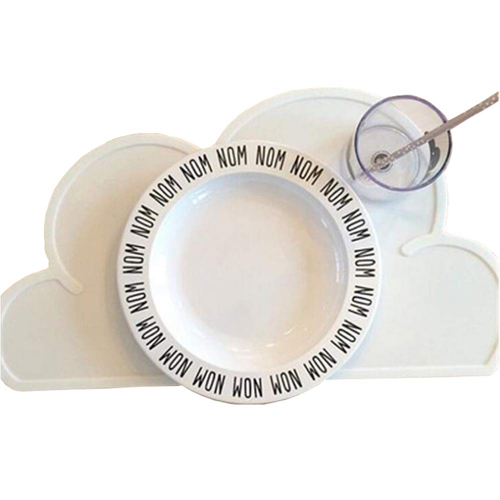 Kids Placemat - Silicone Cloud Shape Non Slip Waterproof Placemat for Kids Baby Toddlers, Portable Food Mat BPA Free Reusable Placemats for Travel and High Chairs-Easy to Clean and Roll Up (White)