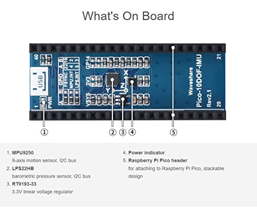 Waveshare 10-DOF IMU Sensor Module for Raspberry Pi Pico Incorporates 9-Axis Motion Sensor ICM20948 and Baroceptor LPS22HB