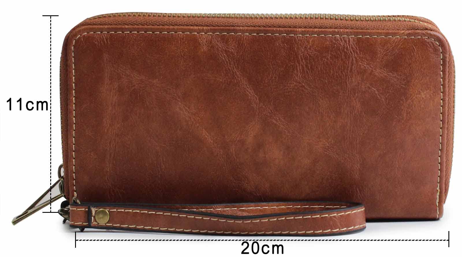 Autumnwell RFID Blocking Double Zipper Long Clutch Wallet Cellphone Wallet for Women with Hand Strap for Card, Cash, Coin, Bill (beige)