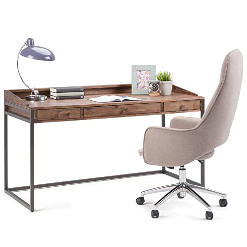 SIMPLIHOME Ralston SOLID ACACIA WOOD Modern Industrial 60 Inch Wide Writing Office Desk in Rustic Natural Aged Brown, For the Office Desk, Writing Table, Workstation and Study Table