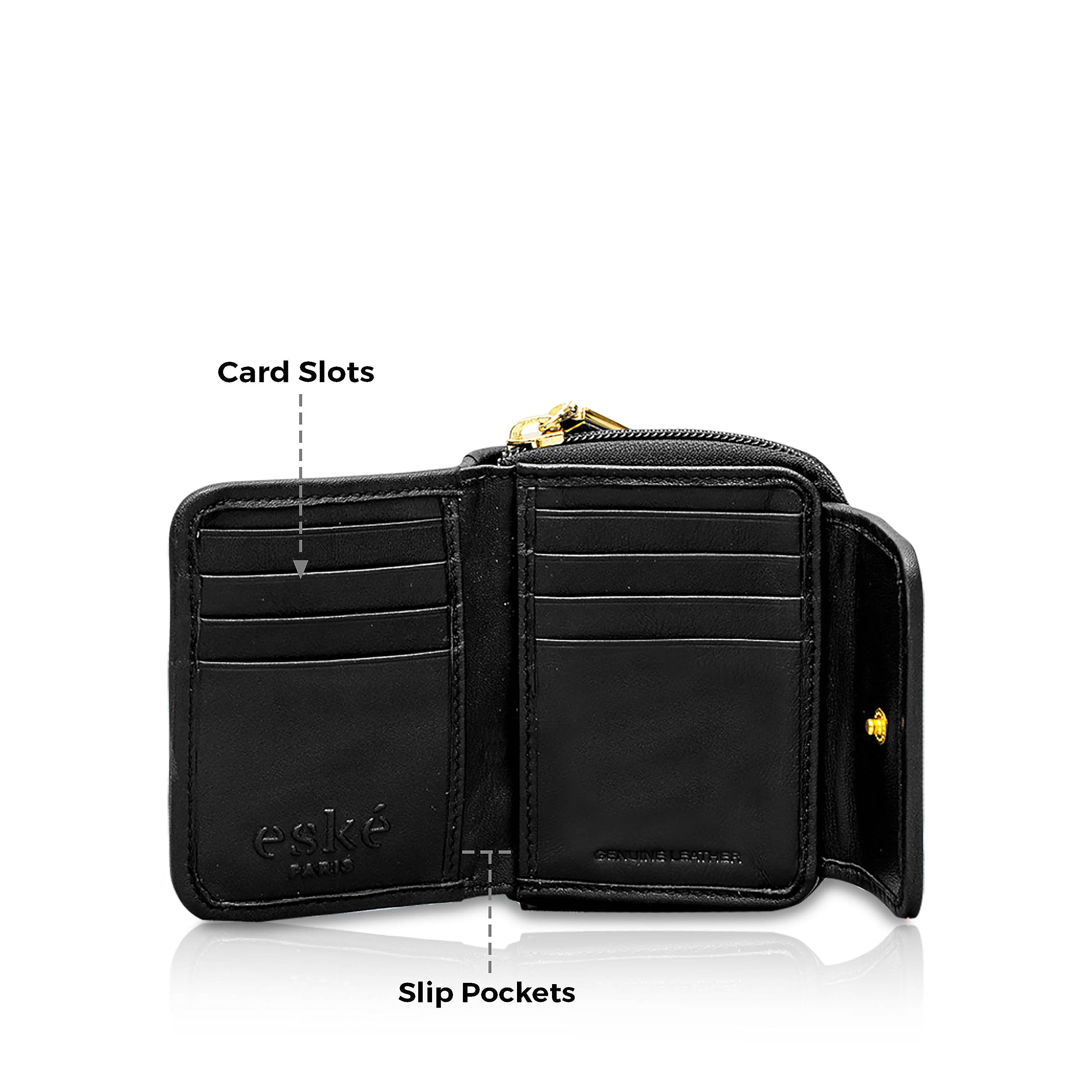 eské Medina - Tri-Fold Mini Wallet - Genuine Quilted Leather - RFID Blocking - Holds Cards, Coins and Bills - Compact Design - Pockets For Everyday Use - Travel Friendly - Water Resistant - For Women