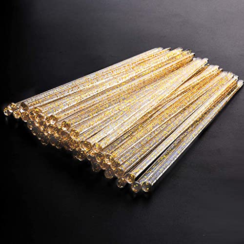 Ball Head Stirrer Disposible Plastic Round Top Crystal Swizzle Sticks ,Crystal Cake Pops, Cocktail Coffee Drink Stirrers 100 Pieces (Clear Gold Glitter)