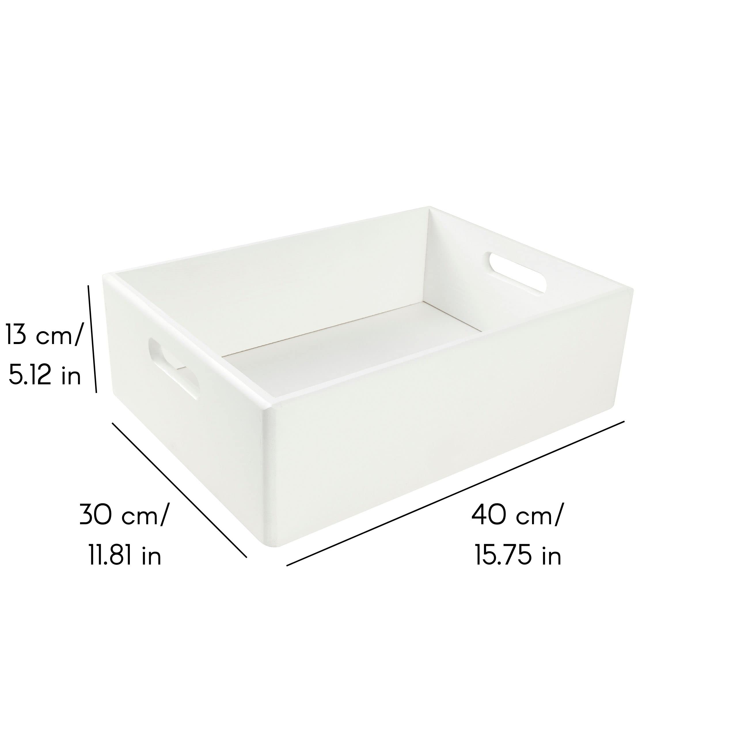 Creative Deco XL White Wooden Crate Nesting Crate Handles | 15.74x11.81x5.1in | Large Display Storage Box Multi-Craft Caddy Nesting Crate | Natural Wood Rustic Plain | Country Decor