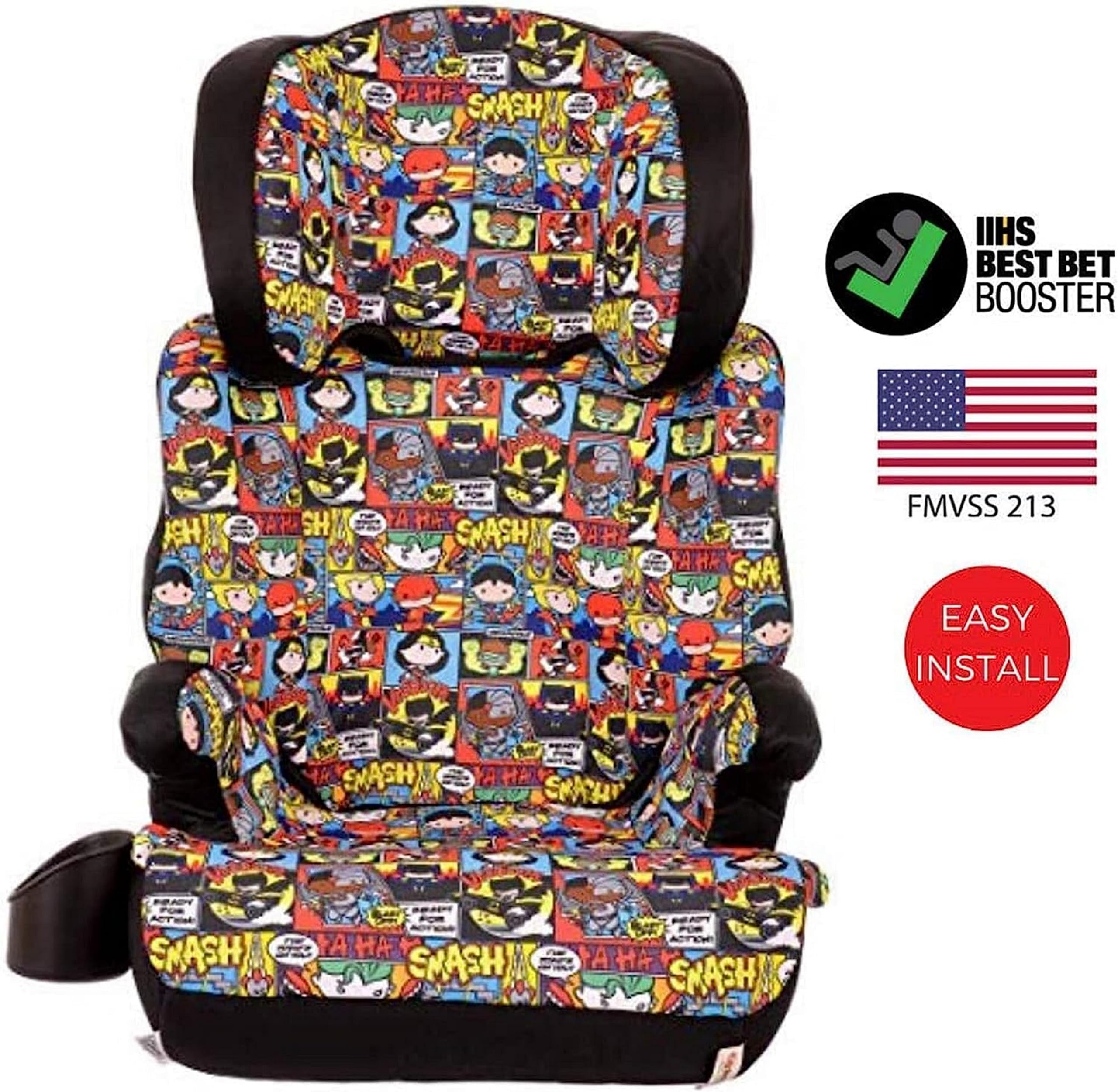 KidsEmbrace High-Back Booster Car Seat, DC Comics Chibi Justice League
