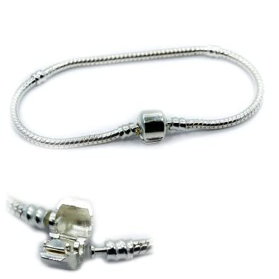 925 Sterling Silver Snake Chain Bracelet, Bangle Barrel Clasp, Scratch Resistant with Protective Rhodium Finish, Compatible with Name Brand Beads, Ideal for Both Women and Men, Unisex Bracelet 7 Inch
