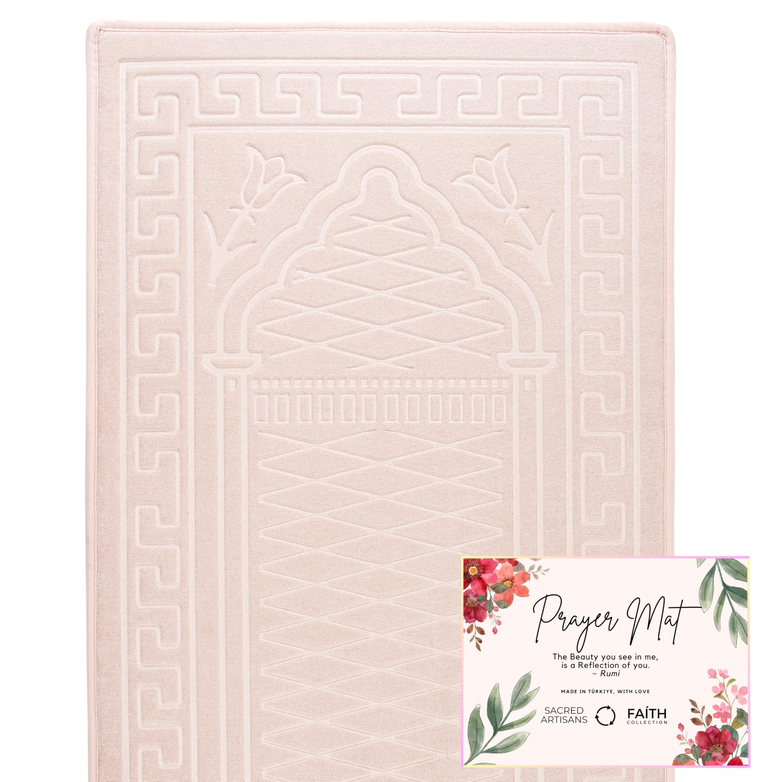 Sacred Artisans Prayer Mat, Powder Pink, Padded with Thick, Soft, Luxury Foam - Prayer Rug, Muslim Prayer Rug, Islamic Prayer Rug, Prayer Matt - Travel & Gift Ready for Ramadan & Eid