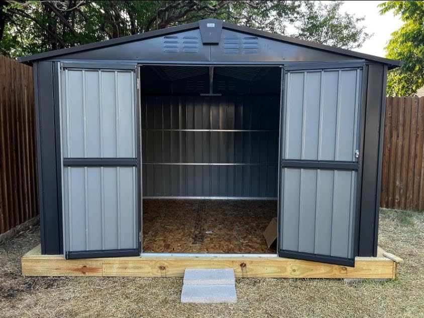 Domi Outdoor Storage Shed 10'x8', Metal Sheds Outdoor Storage with Lockable Doors & Air Vents for Patio Garden Lawn Backyard,Gray