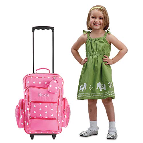 Lillian Vernon Personalized Rolling Luggage for Kids β Pink Polka Dot Design, 6β x 15.5" x 23"H