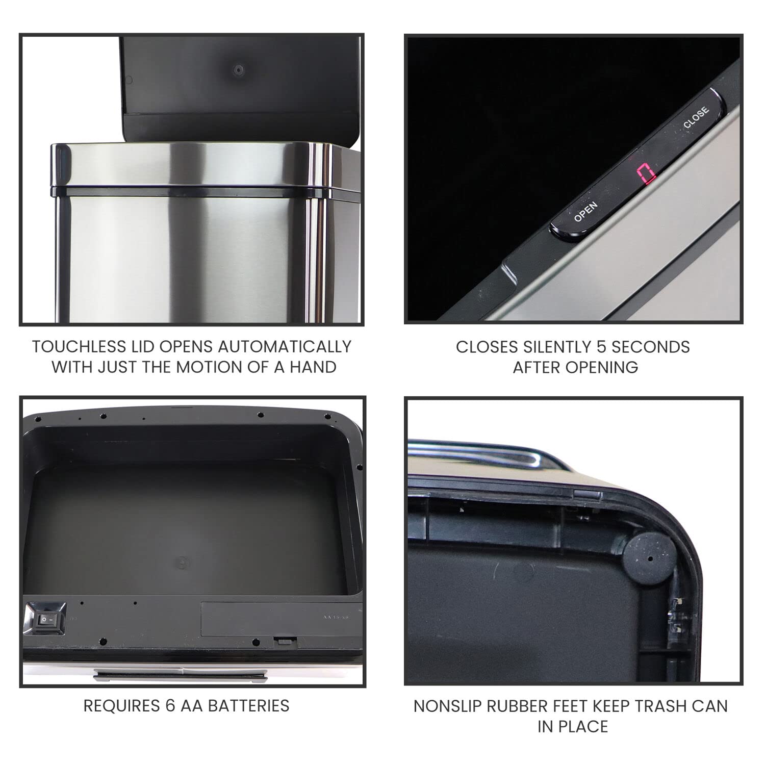 Hanover Home 33-in. Tall Hands-Free Steel Trash Can with Fingerprint-Resistant Finish and Soft-Close Motion Sensor Lid for Kitchen - 13.2 Gallons (50 Liters) in Black