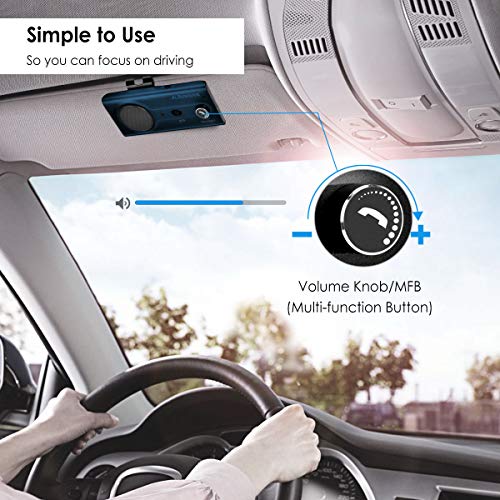 Avantree CK11 Bluetooth 5.0 Hands Free Cell Phone Car Kit, 3W Loud Speakerphone, Support Siri Assistant, Motion AUTO ON, Volume Knob, Wireless in Car Handsfree Speaker with Visor Clip β Blue