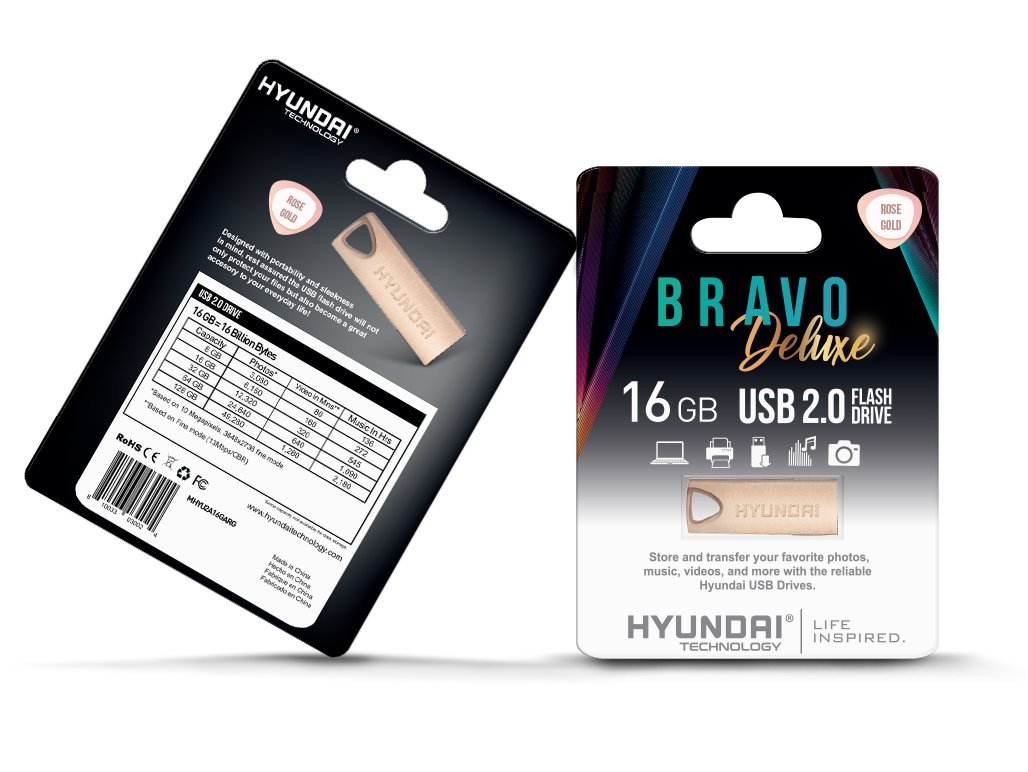 HYUNDAI Bravo Deluxe 16GB USB 2.0 Metal Flash Drive with Keychain - Max. Read Transfer Rate 10MB/s and Max. Write Transfer Rate 3MB/s [Rose Gold] Components U2BK/16GARG