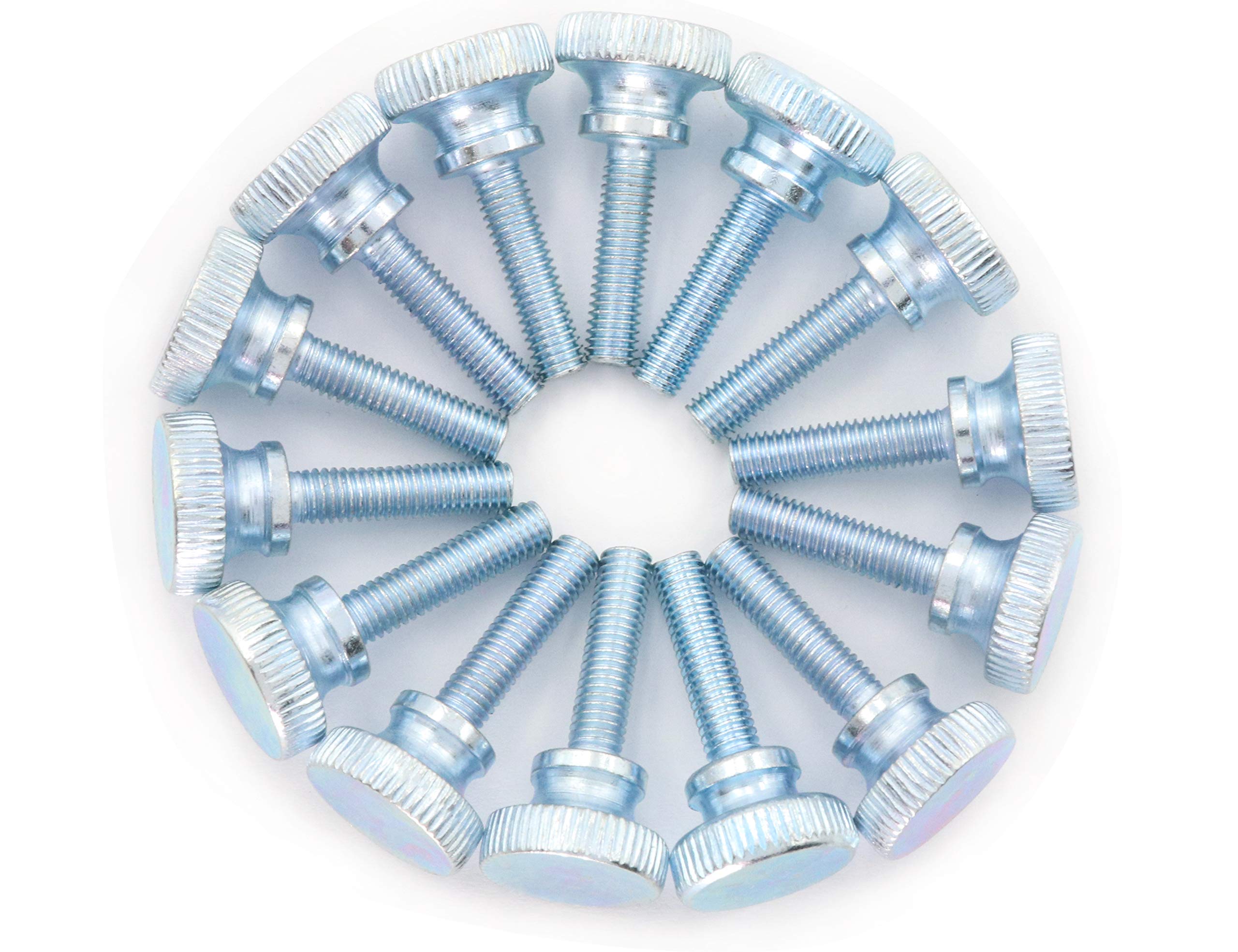 LBY 20pcs Knurled Hand Screw, M5 x 20mm Flat Knurled Head Fully Threaded Thumb Screws(Double Layer Step), Carbon Steel Galvanize