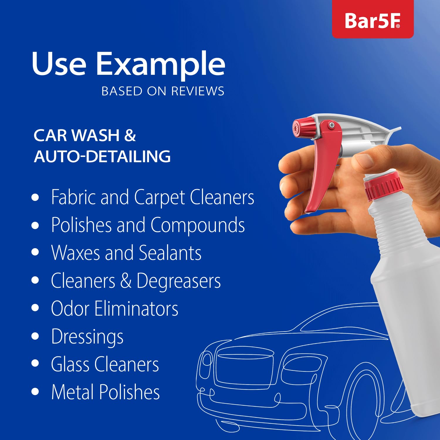 Bar5F Set of 2 Premium 24 oz Spray Bottles, NBR Gasket - Superior Hydrocarbon Resistance - Ideal for Auto Detailing & Industrial Cleaning