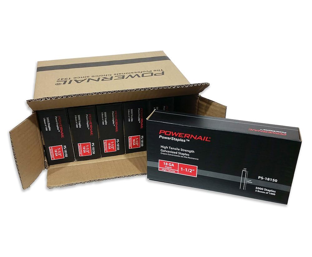 Powernail PS18150 18 Gauge 1/4 Inch Crown 1-1/2 Inch Length Chisel Point Narrow Crown Staples (Case, 30000ct)