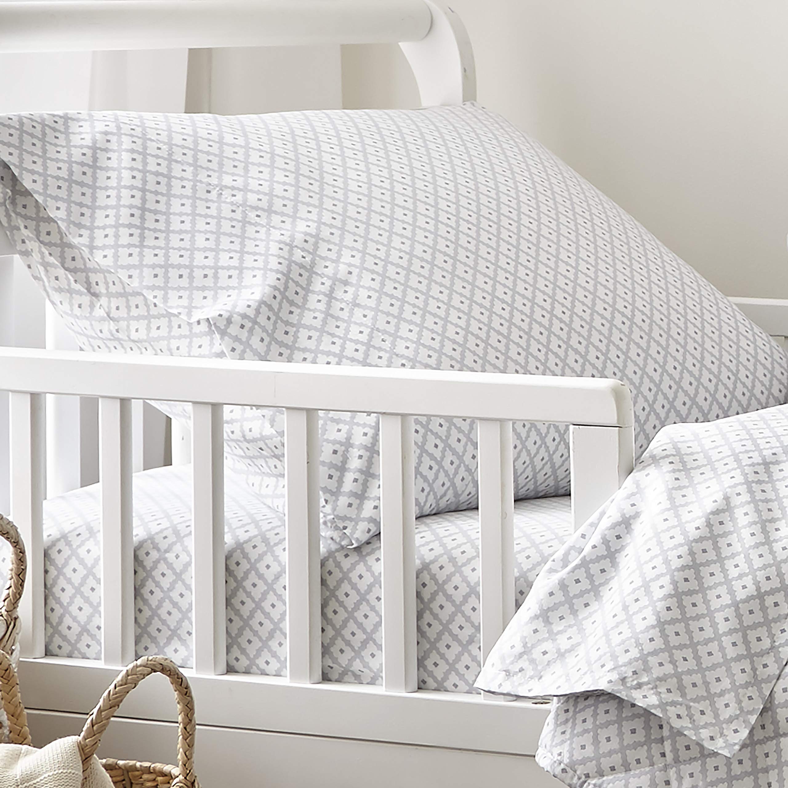 Levtex Baby Kids Little Man Grey, White, Deer, 5 Piece Toddler Bedding Set - Kids Bedding- Reversible Quilt, Fitted Sheet, Flat Sheet, Pillowcase, Decorative Pillow