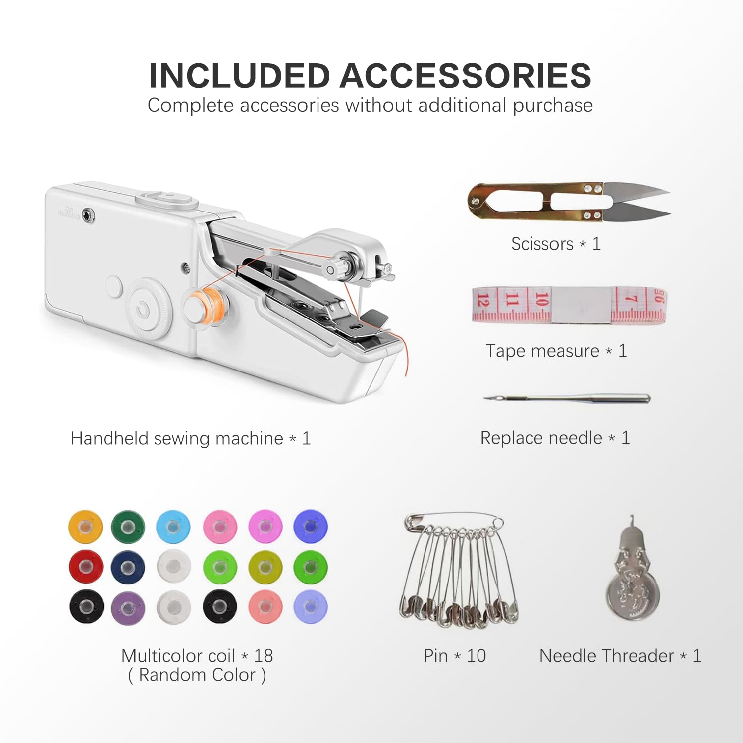Handheld Sewing Machine, Mini Portable Electric Sewing Machine for Adult, Easy to Use and Fast Stitch Suitable for Clothes,small handheld,Fabrics, DIY Home Travel,White,