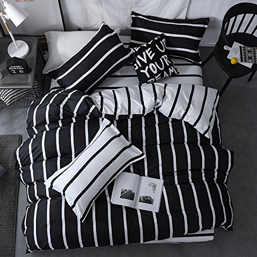 Chesterch Prevoster Microfiber Duvet Cover Set Black White Bedding Zebra Pattern,3 Piece,Stripe Comforter Cover and 2 Pillowcases,Full Queen Size
