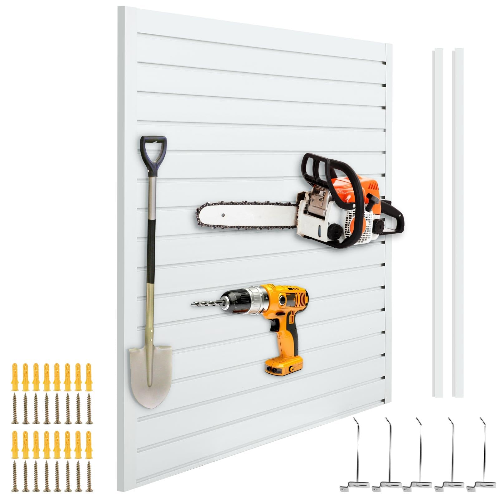 Landical PVC Slat Wall Panels 4 x 4 Ft, 4 Panels, Garage Wall and Home Organizer Storage System Slat Wall Paneling Garage Slatwall for Garage Wall Tool Organization Peg Board Storage Rack, White