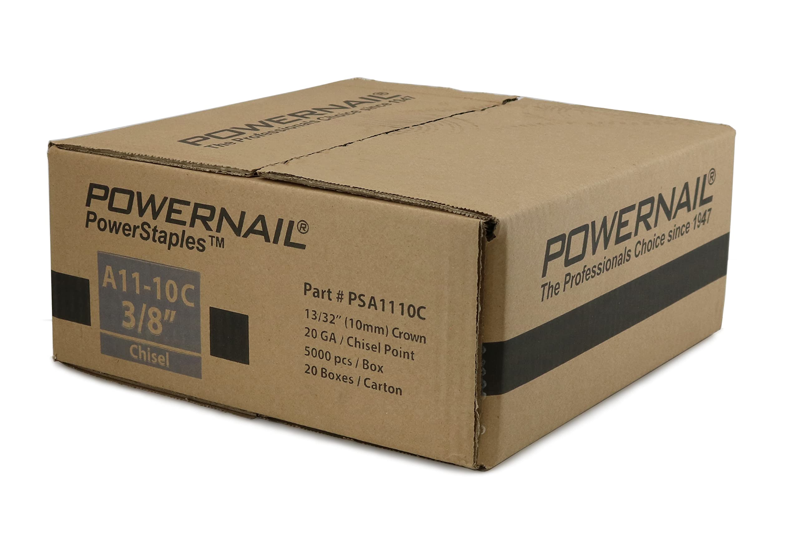 Powernail PSA1110C 20 Gauge 13/32 Inch Crown 3/8 Inch Length Chisel Point Collated Galvanized Staples, A11 / T50 Series (Box of 100,000)