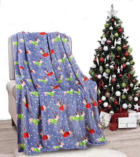 Velvet Touch Holiday Throw Fleece Blanket (50" x 60") - Dogs in Sweaters