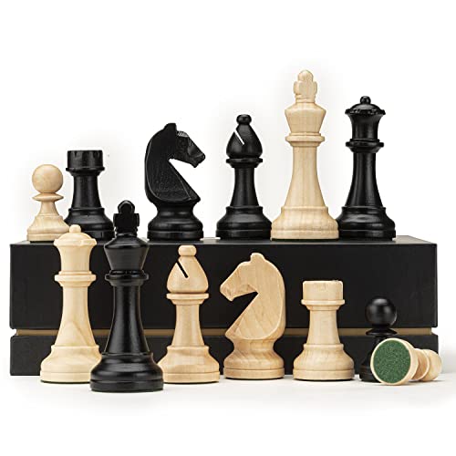 A&A Premium Triple Weighted Staunton Wooden Chess Pieces w/ 2 Extra Queen - King Height 3" / 7.6cm / 2 Storage Bags