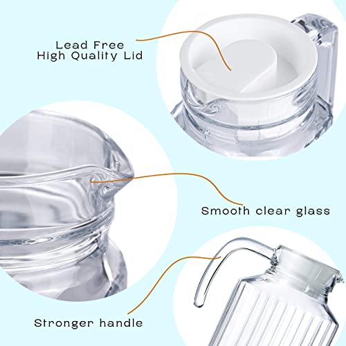 Glass Pitcher - Beverage Serveware and Storage Container for Hot Drink or Cold Drinks. 60oz. Glass Water Fridge Pitcher with Lid, Juice Container, Water Jug, Iced Tea Pitcher or Milk Pitcher Cocktails