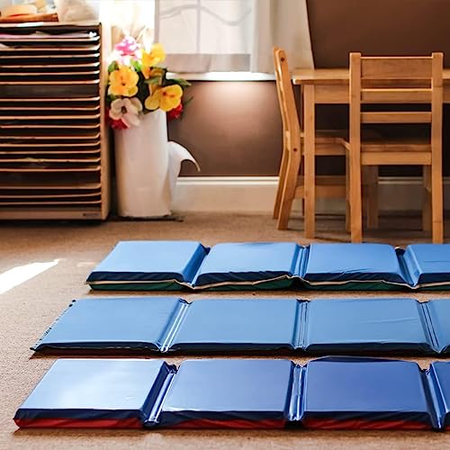 CASE Pack of 6 KinderMat Jr. Daydreamer, 2 inches Thick, 4-Section Rest Mat, 44" x 19" x 2", Blue/Teal, 100% Made in USA (CASE of 6: 500225 2" Jr. Daydreamer with Binding)