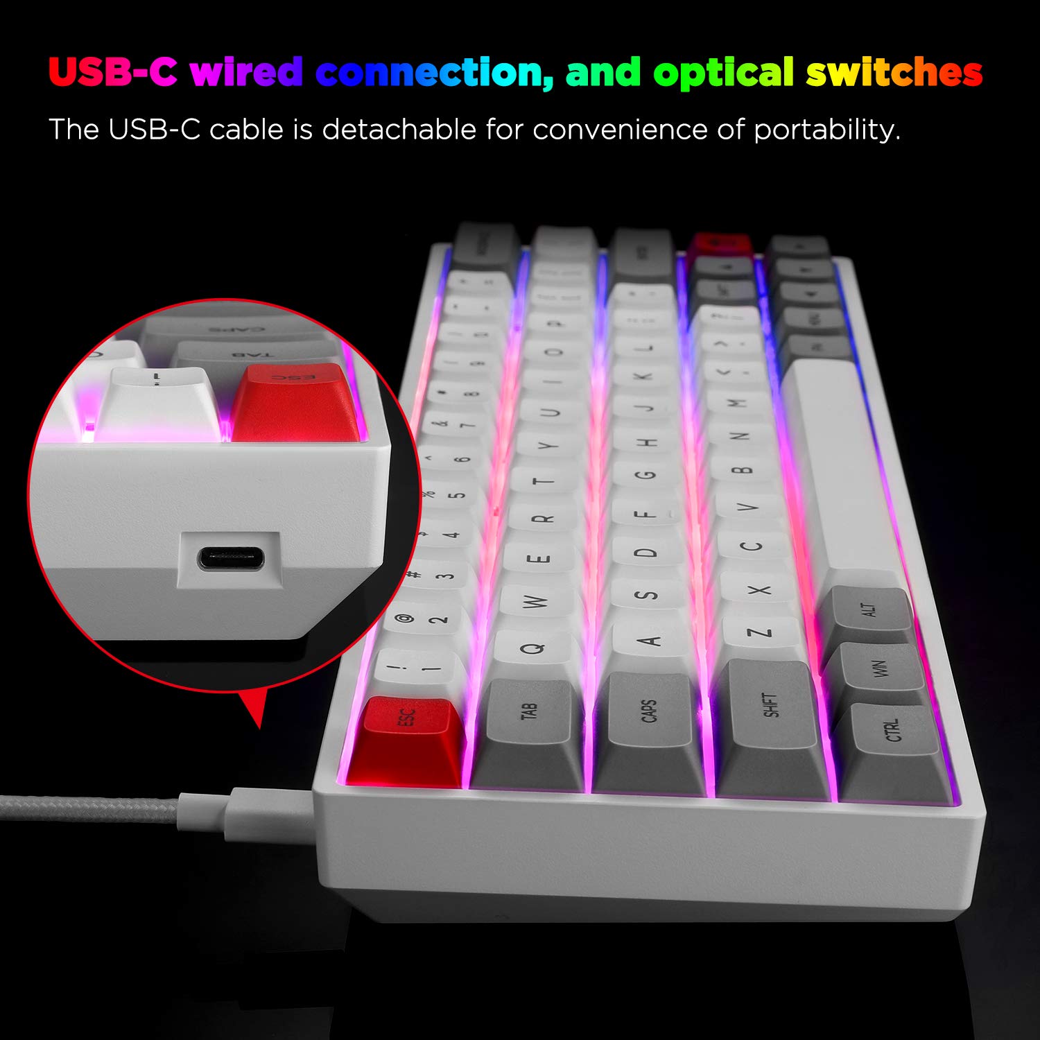 COSTOM SK64 60% Mechanical Gaming Keyboard, 61 Keys Multi Color RGB Illuminated LED Backlit Wired Programmable with PBT Heat Sublimation Keycaps for PC/Mac Gamer (Gateron Brown Switch)