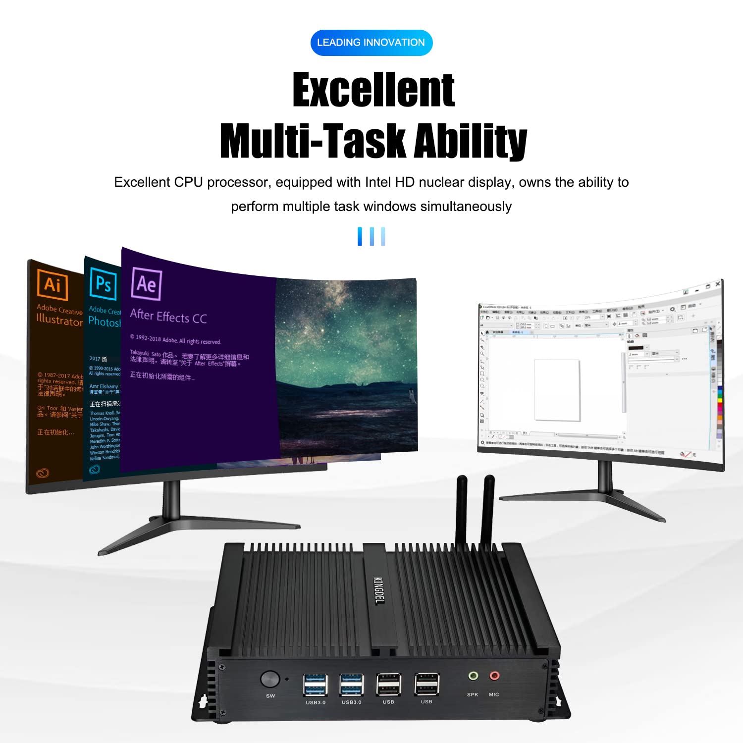 KINGDEL 4k HTPC Mini PC, i5 CPU Office Fanless Computer, 8GB RAM, 128GB SSD, HD Graphics 4400, 6xCOM RS232, 4xUSB 3.0, 2xNICs, 2xHD Ports, Metal Case