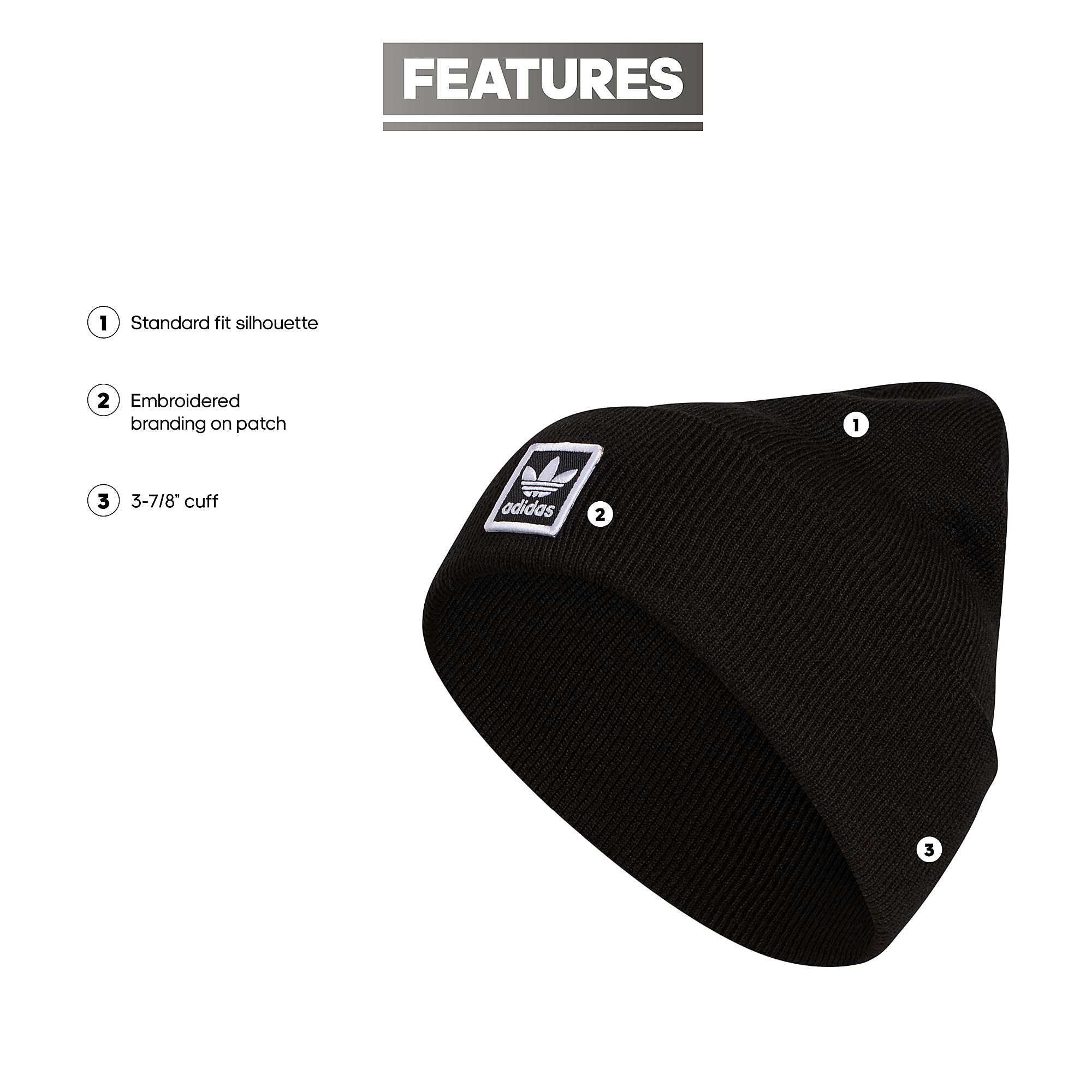 adidas Originals Tall Utility Cuff Beanie, White/Black, One Size